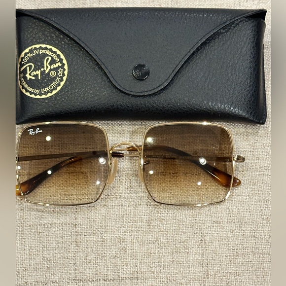 Ray-Ban | Accessories | Rayban Gold Brown Metal Square Sunglasses ...